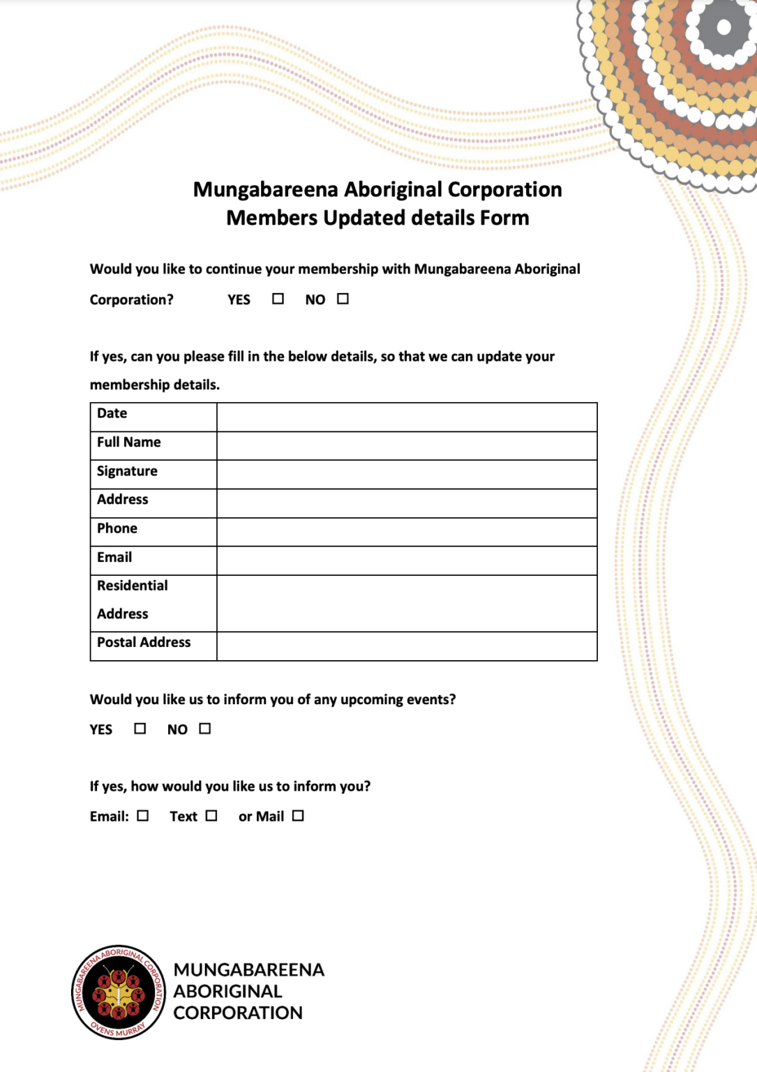Application Forms – Mungabareena Aboriginal Corporation